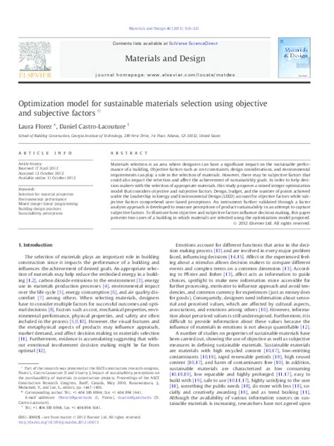 Pdf Sustainable Materials Selection Via Optimization
