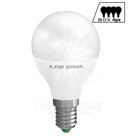 Lampadina LED Sfera E14 6W Luce Fredda 6000K ECOMAN Vetro Ghiaccio