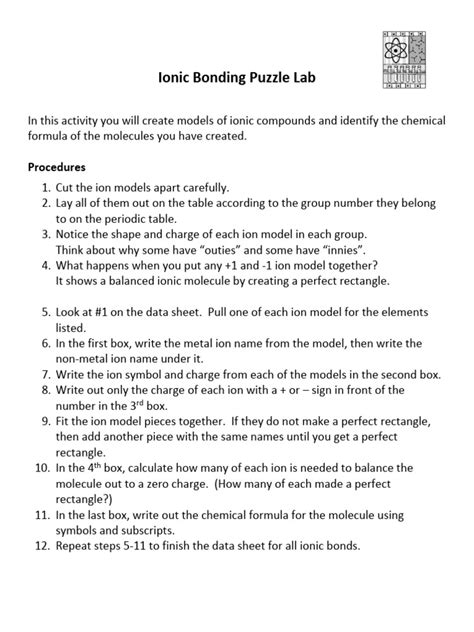 Ionic Bonding Puzzle Activity Guide Pdf Ion Chloride