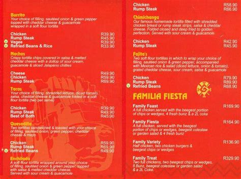 Menu At Mochachos Restaurant Bloemfontein Showgate Center