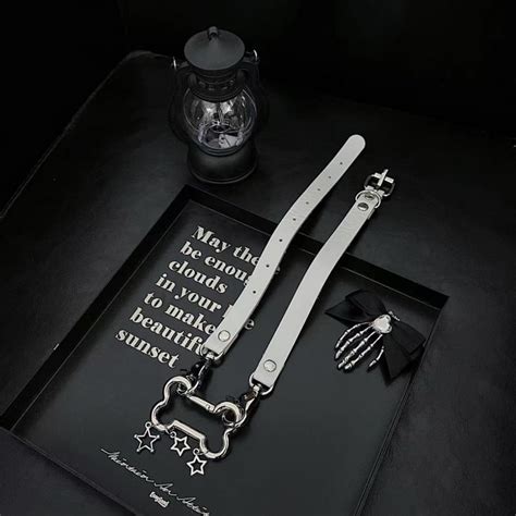 Bone And Stars Pendant Black White Choker