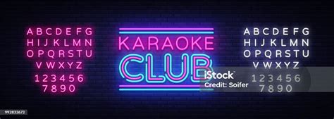 Klub Karaoke Neon Tanda Vektor Template Desain Karaoke Tanda Neon