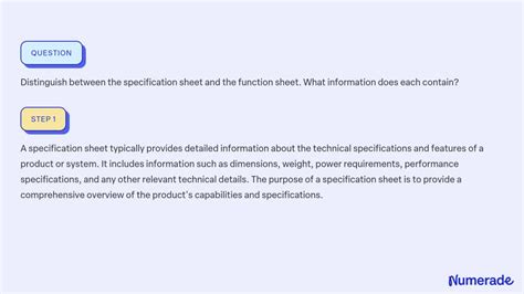 SOLVED Distinguish Between The Specification Sheet And The Function