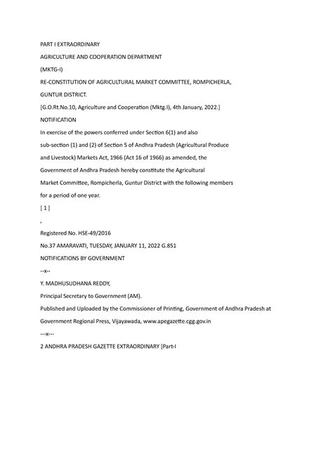 1 Invalidated Documents Part I Extraordinary Agriculture And