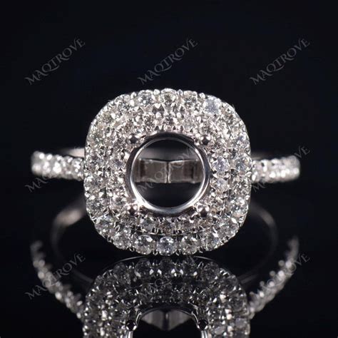 Double Halo Sterling Silver Semi Mount Ring Customizable Promise Ring