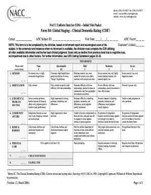 Fillable Online Cgne Nursing Duke NACC Uniform Data Set UDS Initial Visit Packet Form B Fax