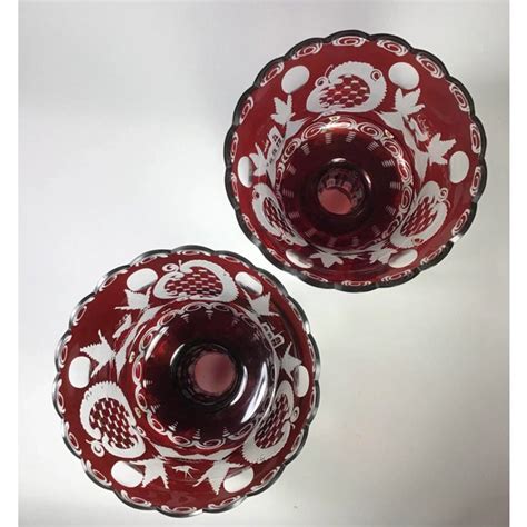 Vintage Bohemian Ruby To Clear Etched Glass Lusters A Pair Chairish