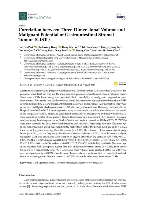 Pdf Correlation Between Three Dimensional Volume And Malignant Potential Of Gastrointestinal