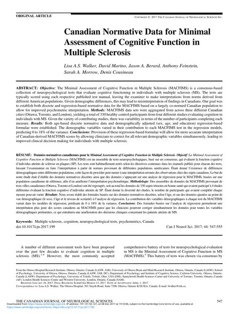 pdf canadian normative data for minimal assessment of cognitive