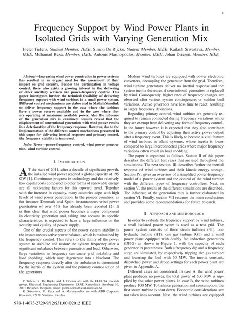 Pdf Frequency Support By Wind Power Plants In Isolated Grids With Varying Generation Mix