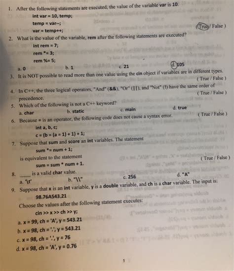 Solved 1 After The Following Statements Are Executed The