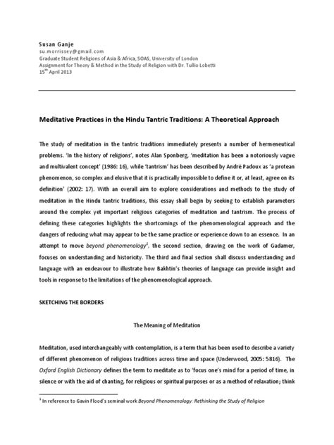 Meditative Practices In The Hindu Tantric Traditions A Theoretical