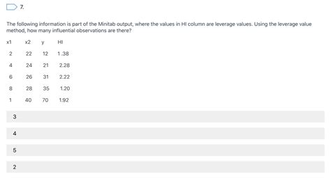 Solved D 7 The Following Information Is Part Of The Minitab