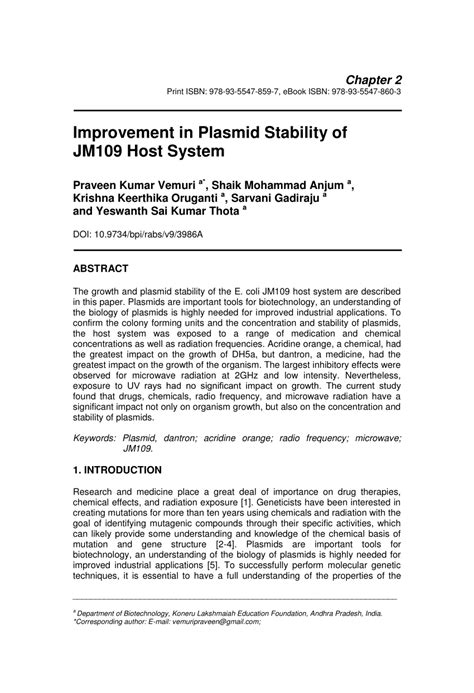 Pdf Improvement In Plasmid Stability Of Jm109 Host System