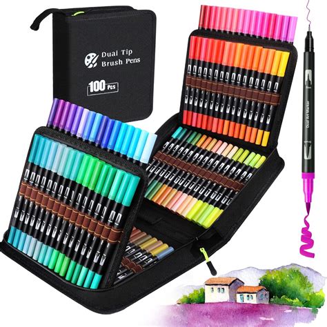 Hymarvo Brush Pen Lettering Colori Pennarelli Doppia Punta Fine E Grossa Pennello Bambini