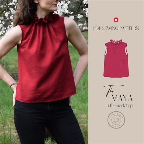 Sleeveless Ruffle Neck Top Sewing Pattern Sewing Tutorial Etsy Canada