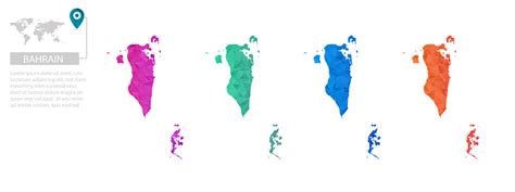 벡터 다각형 바레인 지도 세트입니다 낮은 폴리 스타일의 국가의 밝은 그라데이션 지도 인포그래픽을 위한 기하학적 스타일의 여러