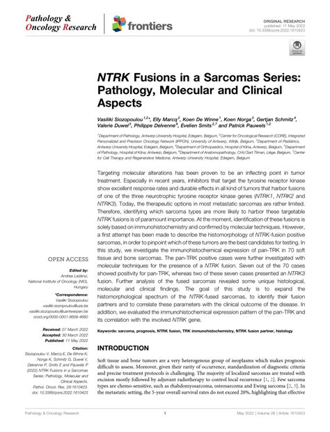 Pdf Ntrk Fusions In A Sarcomas Series Pathology Molecular And