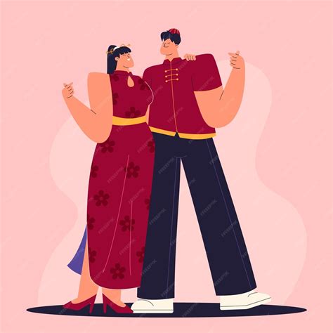 Illustration De Couple Asiatique Design Plat Vecteur Gratuite