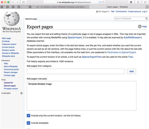Xml Is It Possible To Export Wikipedia Templates Using Specialexport