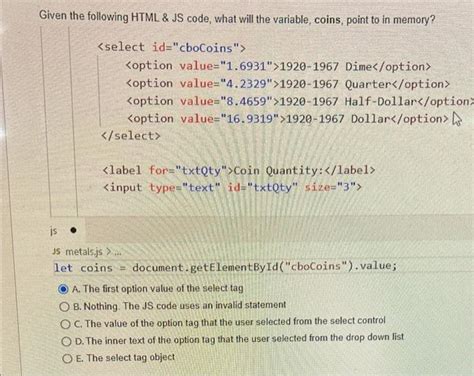 Solved Given The Following Html And Js Code What Will The