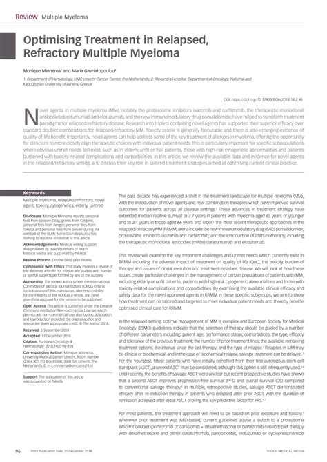 Pdf Optimising Treatment In Relapsed Refractory Multiple Myeloma