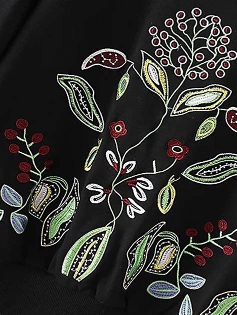 Flower Embroidery Sweatshirt Sheinsheinside