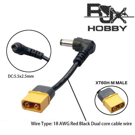 RJXHOBBY XT Male Plug To DC Mm X Mm Male Adapter Cable Length Cm For Lipo Battery FPV