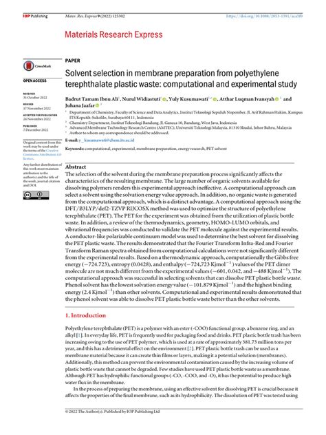 Solvent Selection In Membrane Preparation From Polyethylene