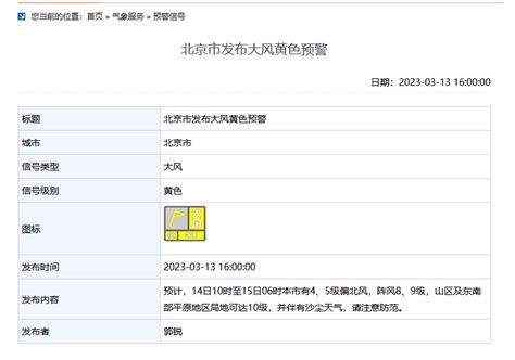 北京发布大风黄色预警 局地阵风可达10级，并伴有沙尘新闻频道央视网