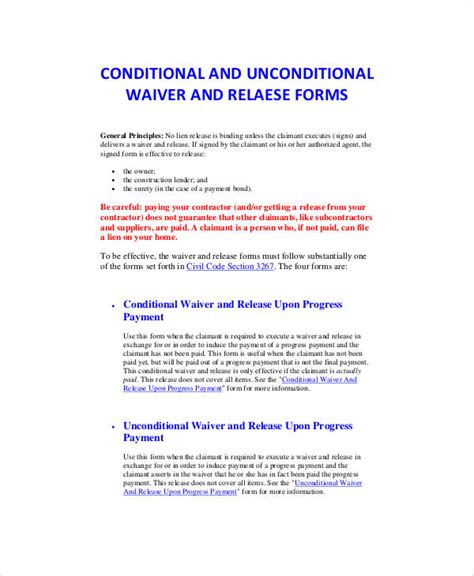 FREE Sample Conditional Release Forms In MS Word PDF