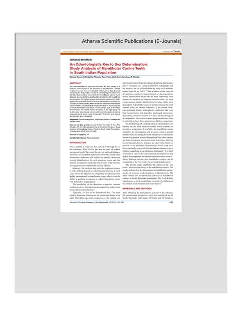 An Odontologists Key To Sex Determination Study Analysis Of