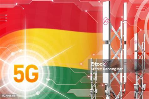 볼리비아 5 G 산업 일러스트 레이 션 큰 셀룰러 네트워크 돛대 또는 탑 플래그3d 일러스트와 디지털 배경에 0명에 대한 스톡