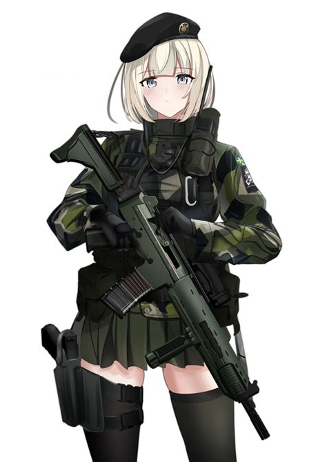 Safebooru 1girl Ak 5 Assault Rifle Beret Blonde Hair Camouflage Fn