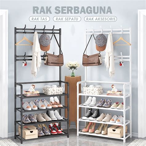 Rak Gantungan Baju Stand Hanger Rak Sepatu Penyimpanan Jaket Topi Rak