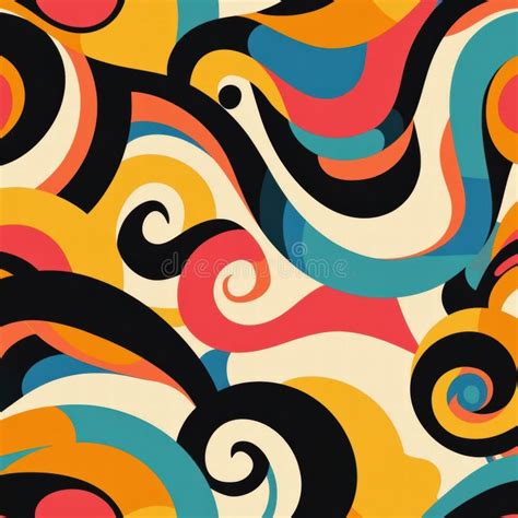 Colorful Spirals And Curved Lines Create A Vibrant Retro Pattern Inspired By 70s Design