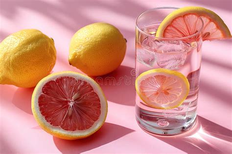 Photo Of A Gin And Thin Glass With Lemon Slice On Pink Background