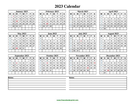 2023 Printable Calendar Template Pdf Word Excel