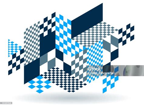 3d 아이소메트릭 큐브 블록이 있는 추상 벡터 벽지 블록 모양과 형태가 있는 기하학적 구성 Op Art 로우 폴리 테마 입방체에