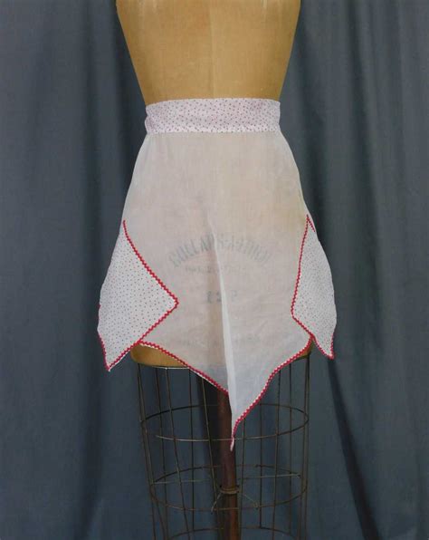 Vintage 1950s Sheer White Organdy Apron With Red Dott Gem