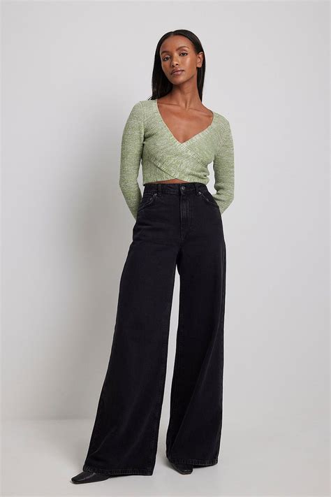 Overlap Long Sleeve Melange Top Green Na Kd