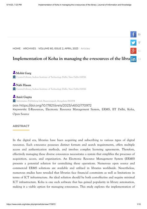 Pdf Implementation Of Koha In Managing The E Resources Of The Library