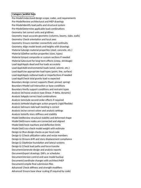 Structural Modeling Checklist Pdf