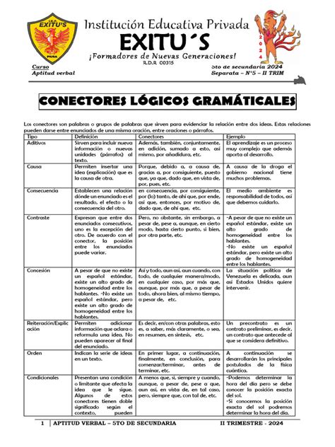 Seprata Nº5 Los Conectores Lógicos Gramaticales Pdf