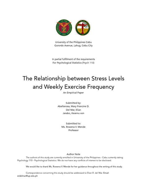 Psych 110 Final Empirical Paper The Relationship Between Stress