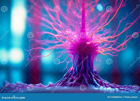 Macro View Of Neuron Inside Brain Nerve Cell With Generative Ai Stock