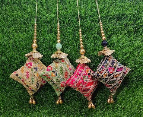 Gold Green Hot Pink Black Cushion Beaded Tassels For Blouse Lahenga