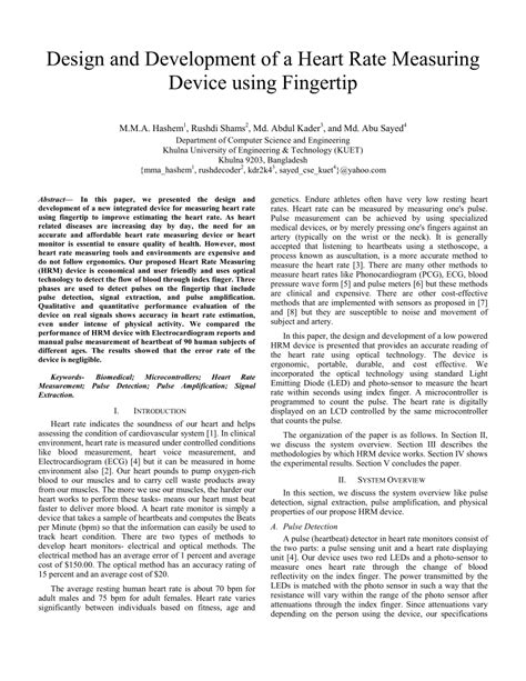 Pdf Design And Development Of A Heart Rate Measuring Device Using