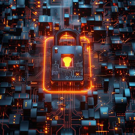 Cybersecurity Concept With Glowing Padlock On Circuit Board Stock Illustration Illustration Of