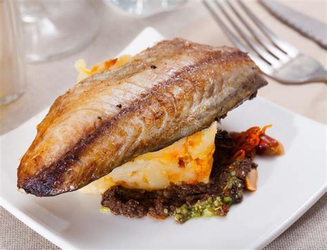 Fried Mackerel Fillets With Mashed Potatoes Stock Image Image Of